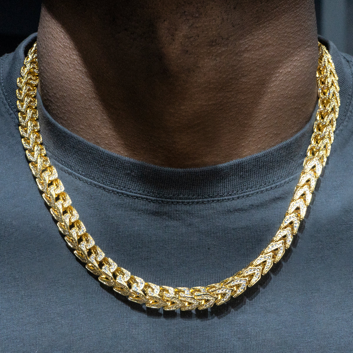 Gold Jewelry - Solid Gold Iced Out VVS Franco Chain ( 8 Mm )