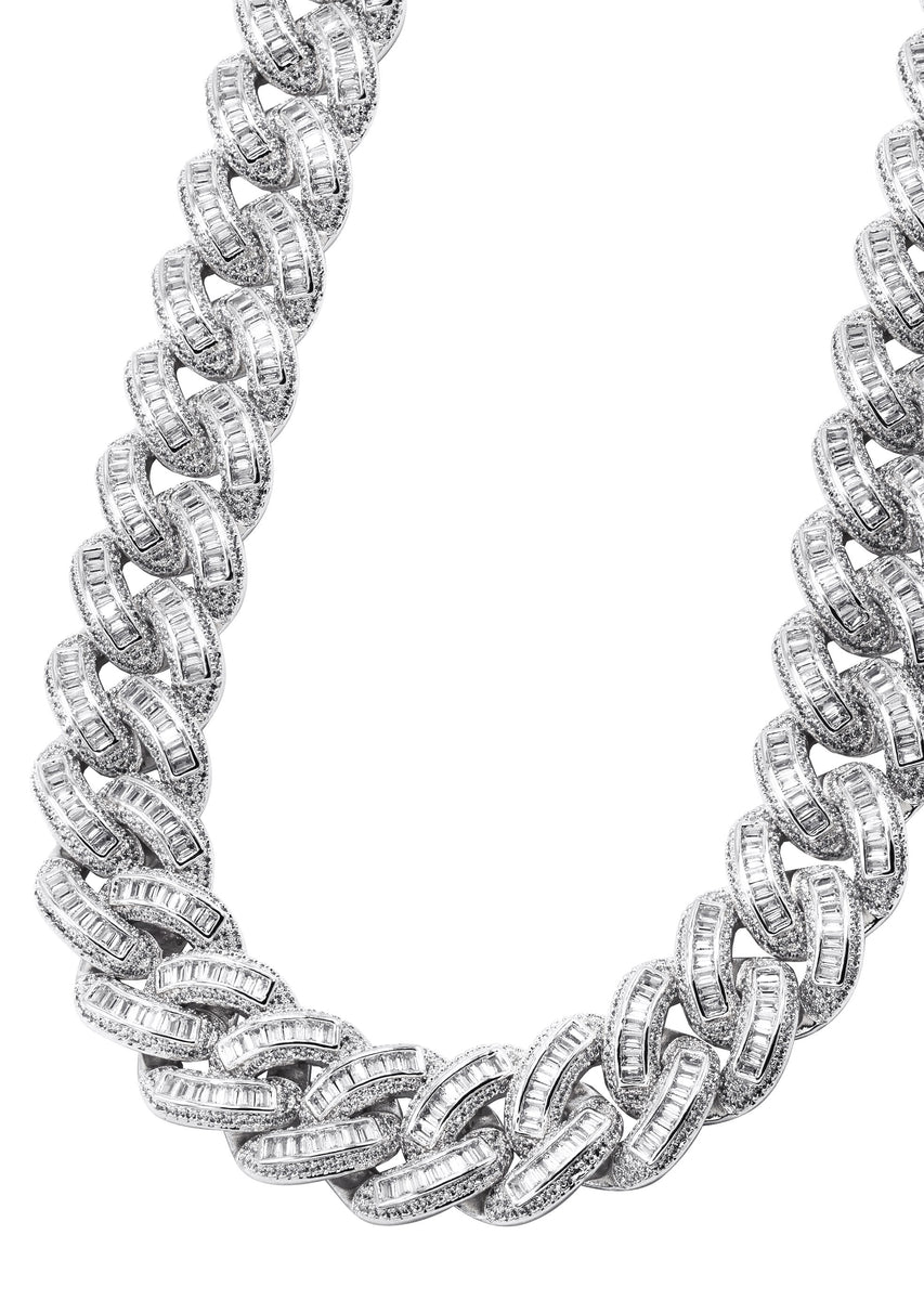 Mens White Gold Iced Out Chain Baguette Miami Cuban Link – goldurban.com