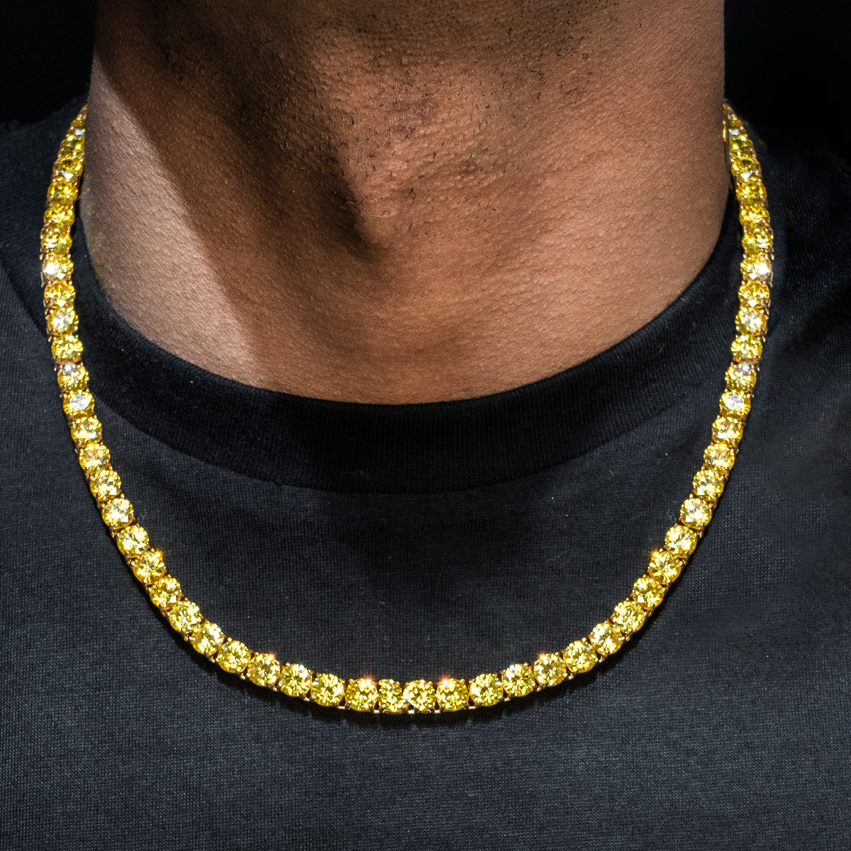 Gold Jewelry - Mens 14K Gold Yellow Iced Out VVS Canary Tennis Chain